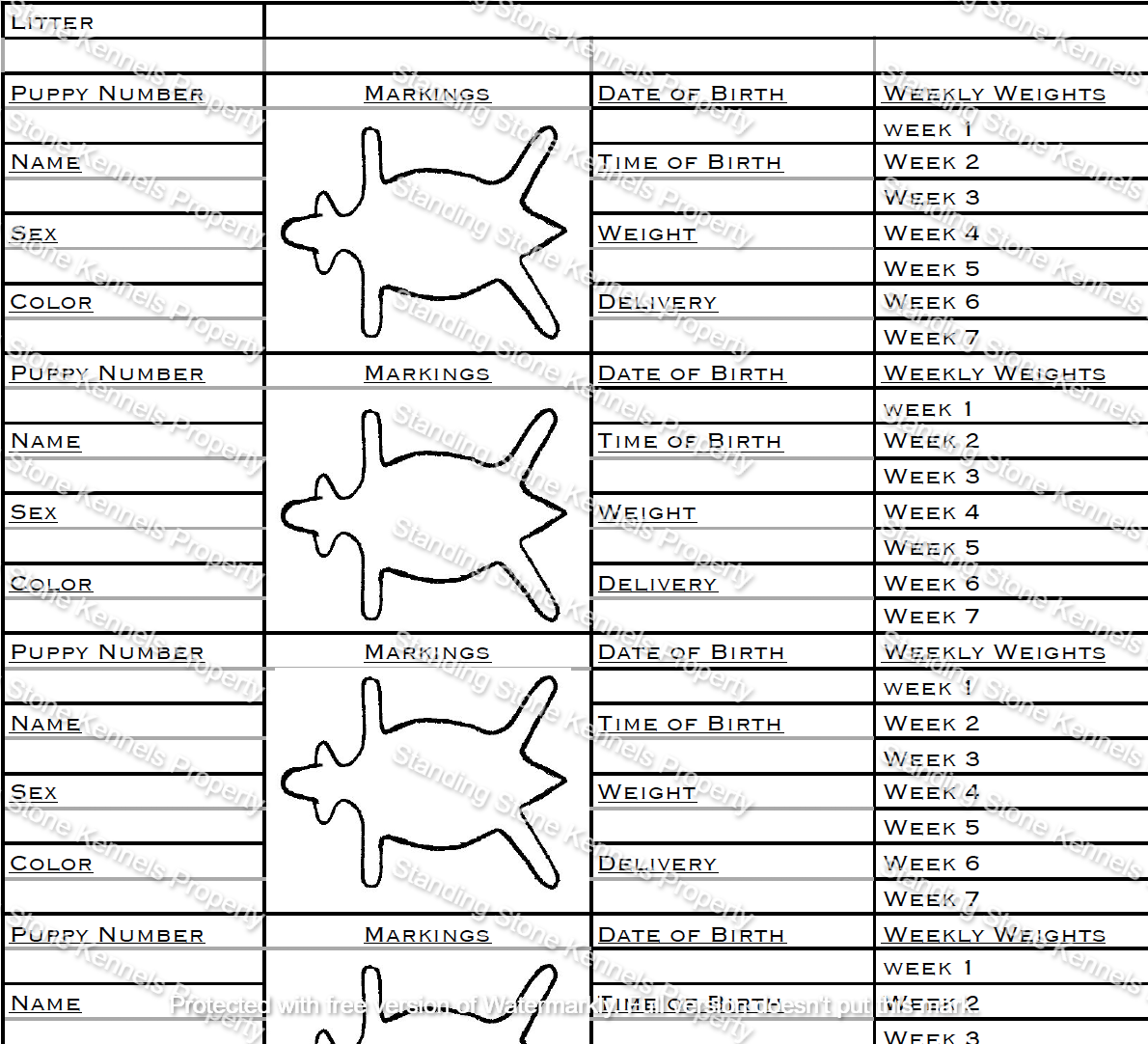 Puppy Litter Record Diagram – Lone Duck Outfitters